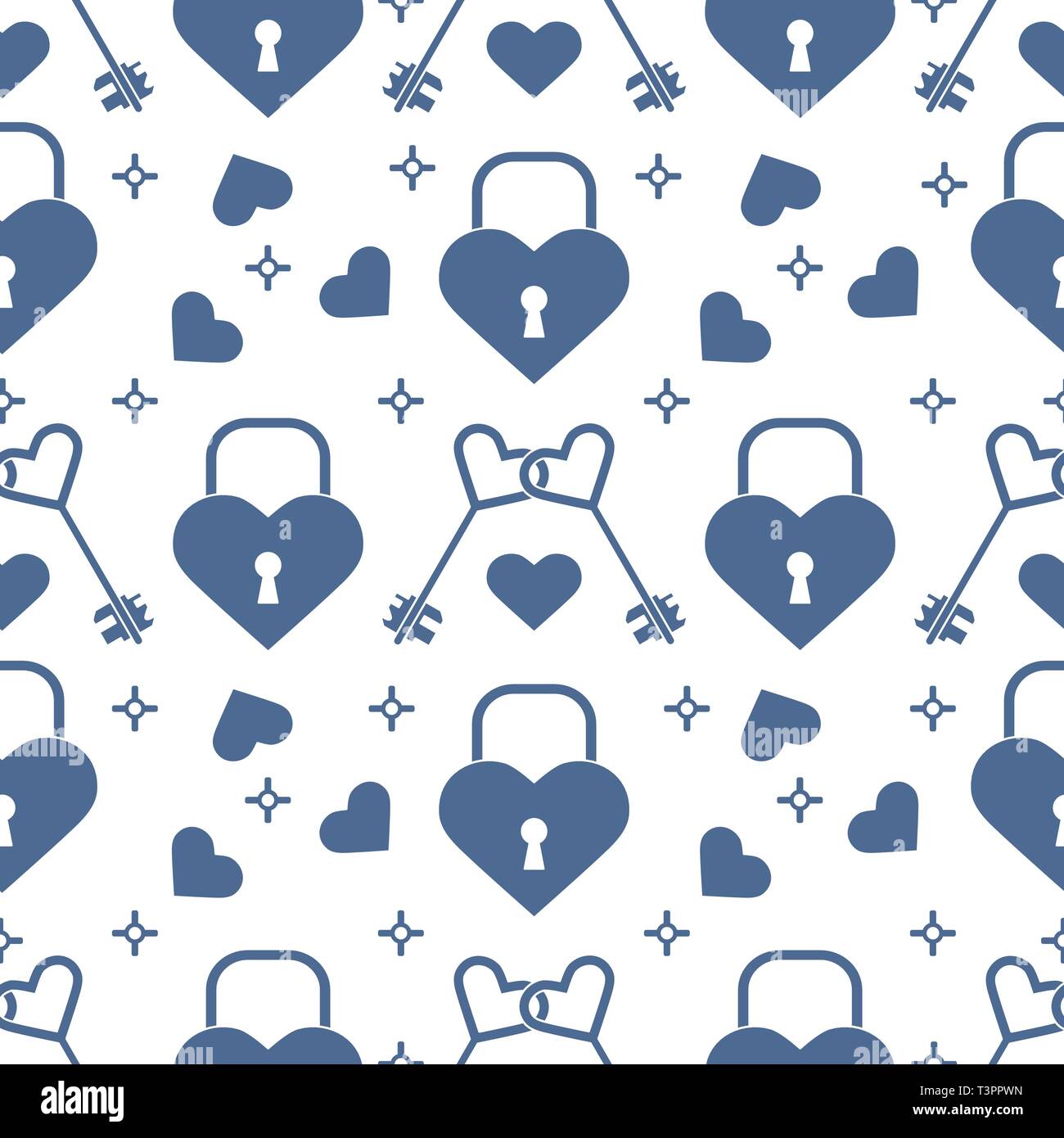 Seamless pattern with hearts, lock, keys in heart shape. Greeting card ...