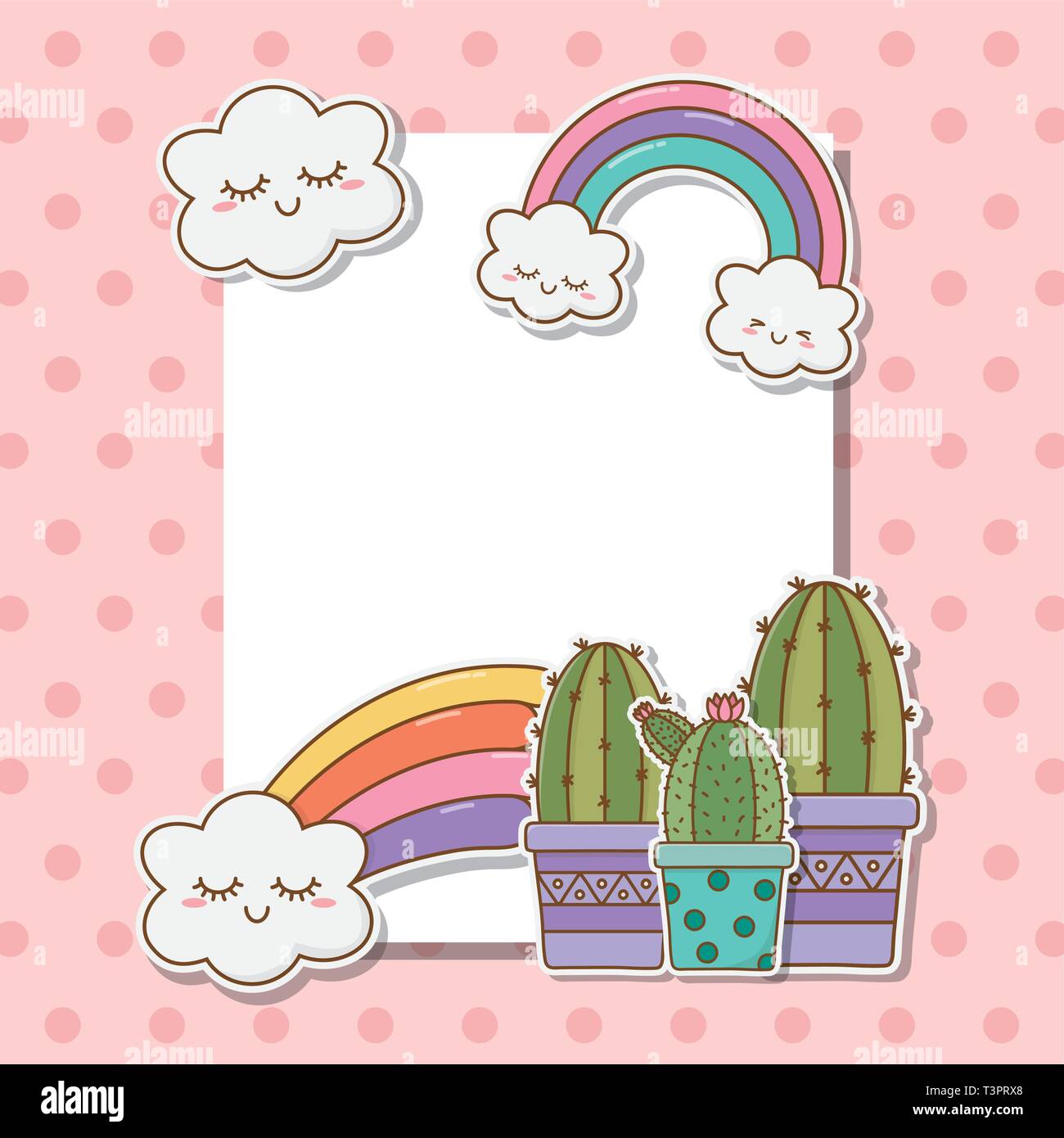 postcard with stickers kawaii vector illustration design Stock Vector ...