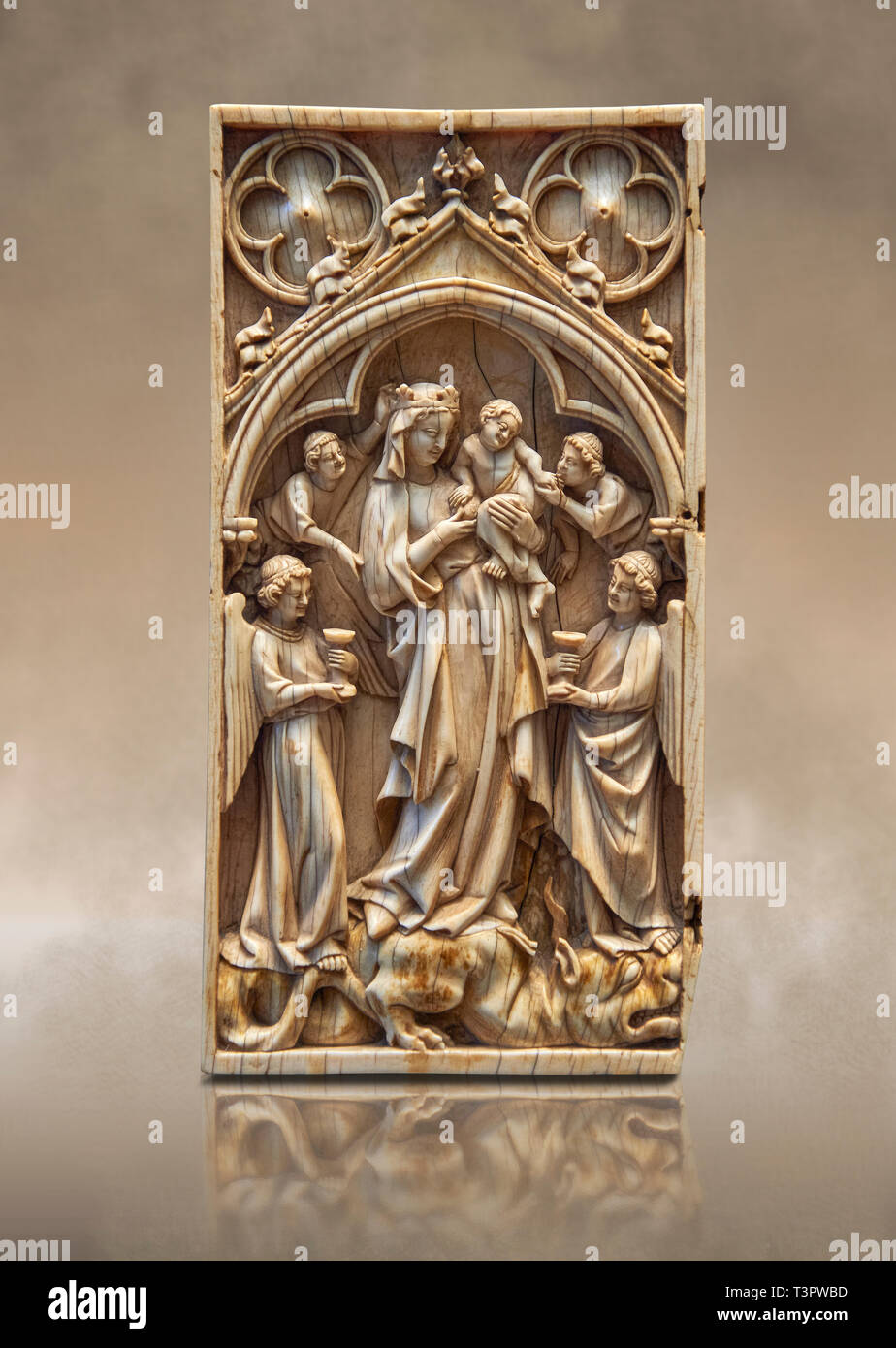 Medieval Gothic ivory diptych depicting the Virgin and child, made in ...