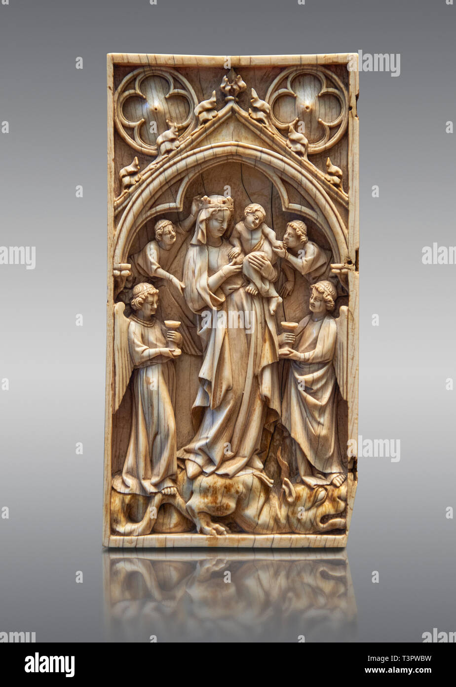 Medieval Gothic ivory diptych depicting the Virgin and child, made in ...