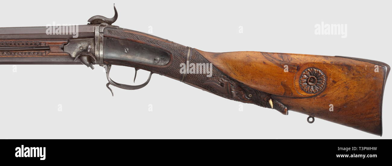 Civil long arms, flintlock and caplock, caplock turned rifle with ...
