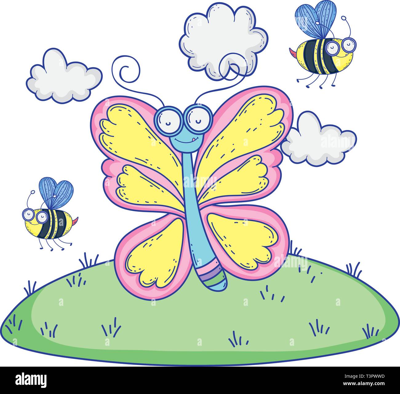 beautiful butterfly flying in the landscape vector illustration design ...