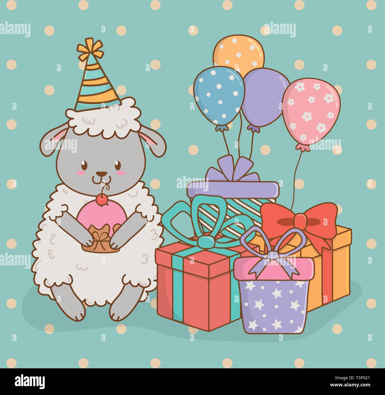 birthday card with cute sheep woodland vector illustration design Stock ...