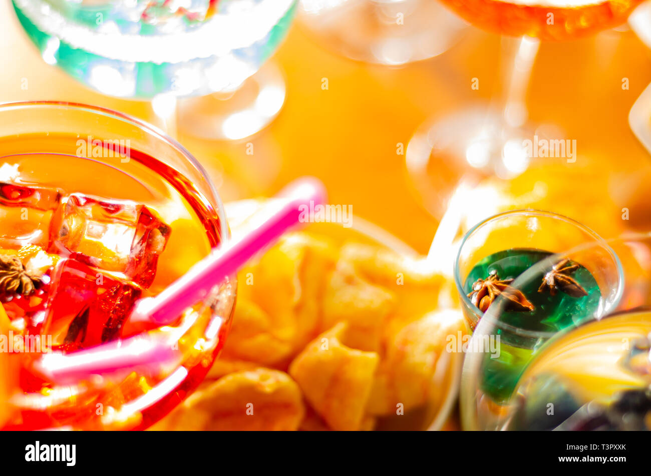 Tasty and colorful drinks based on various alcohols, syrups and ...