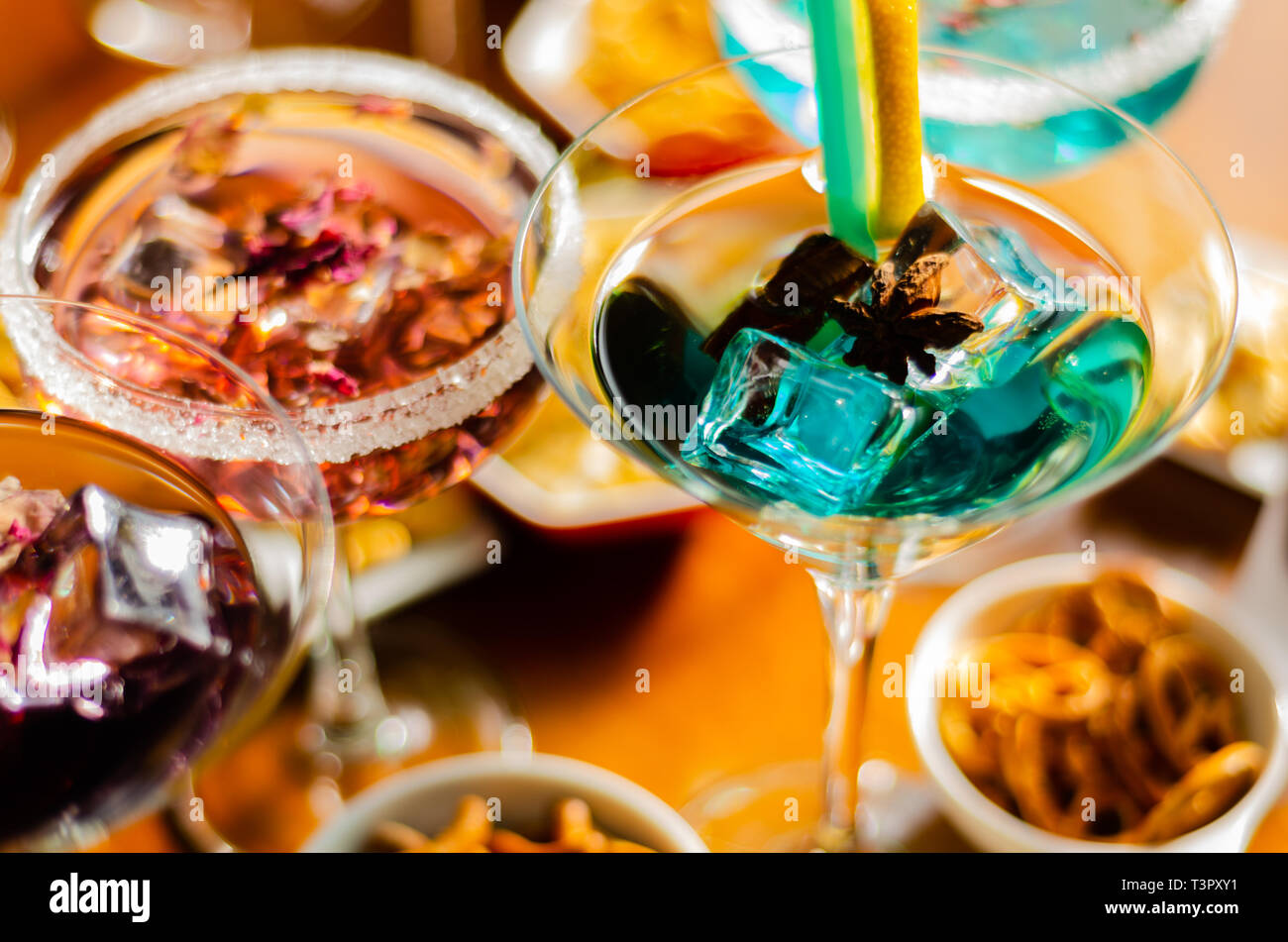 Tasty and colorful drinks based on various alcohols, syrups and ...