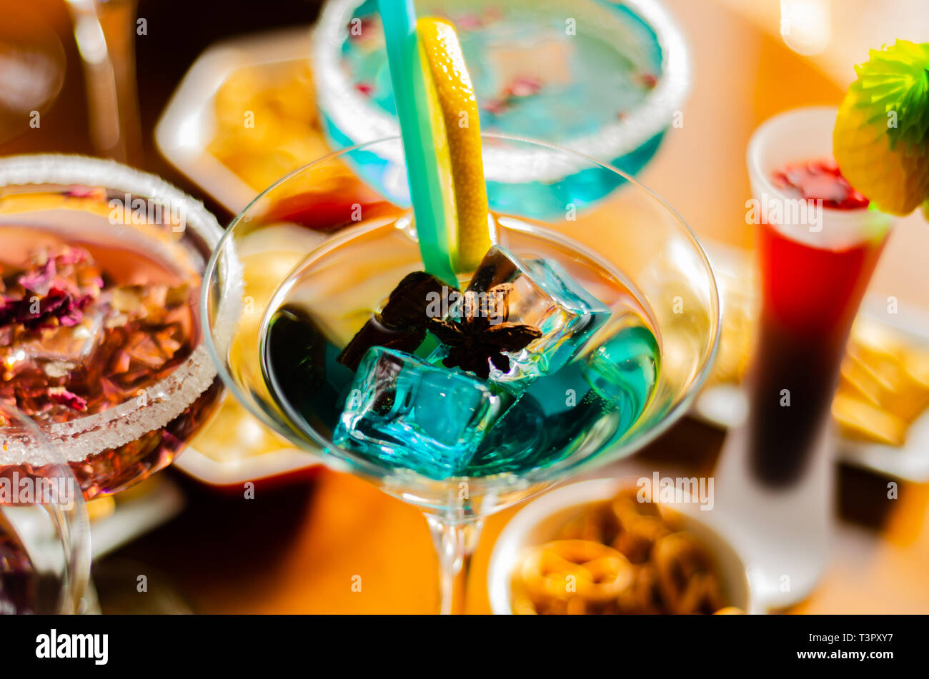 Tasty and colorful drinks based on various alcohols, syrups and ...