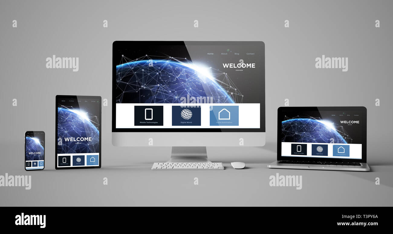 responsive devices homepager isolated mockup 3d rendering Stock Photo ...