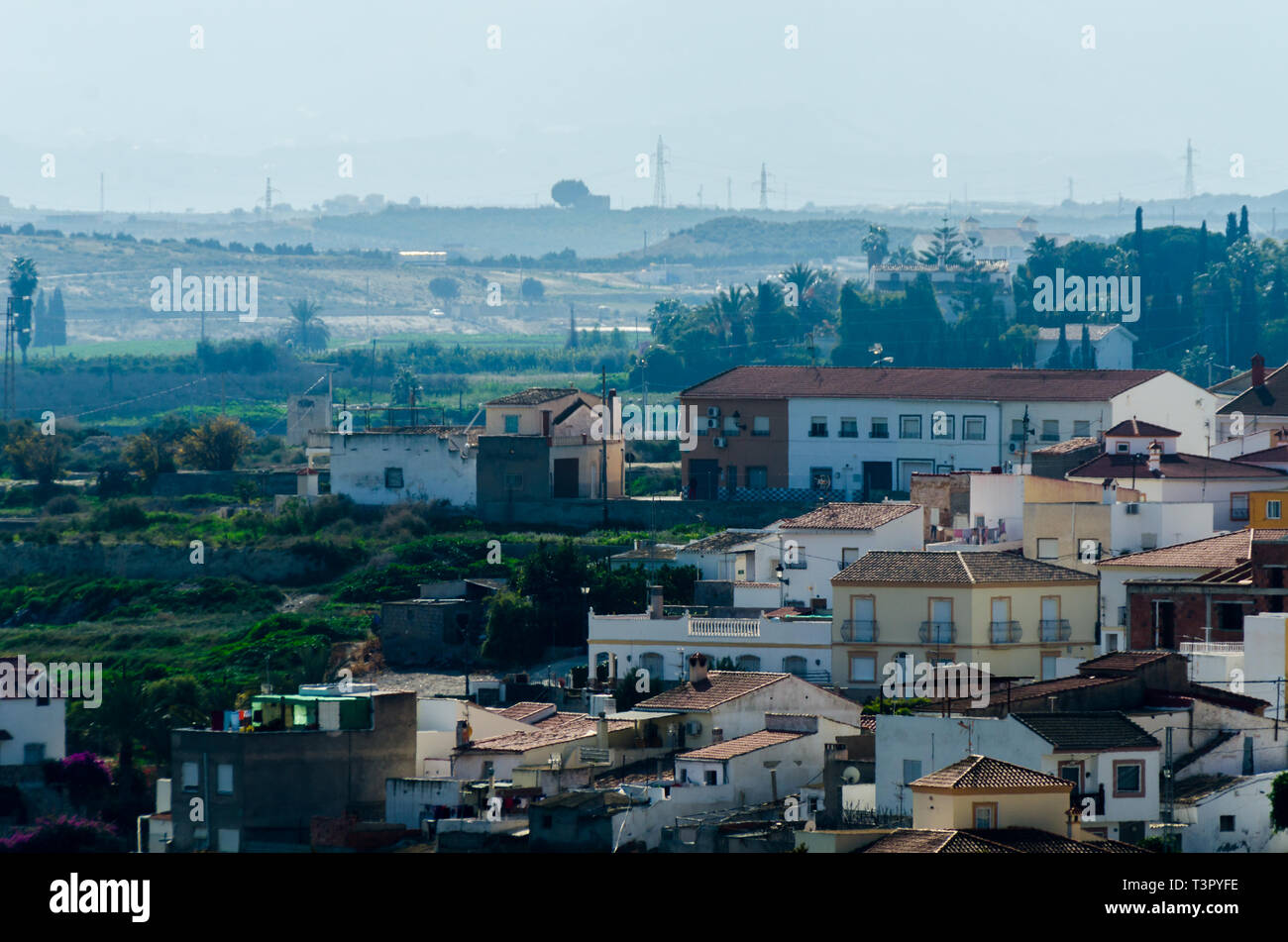 ANTAS, SPAIN - JANUARY 18, 2019 A panorama of an old Spanish town next ...