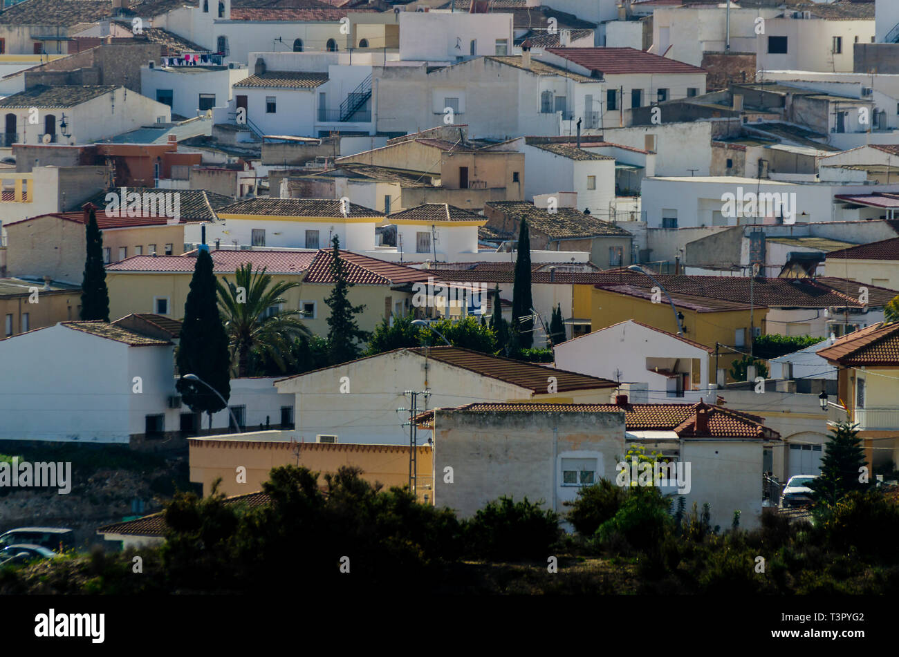 ANTAS, SPAIN - JANUARY 18, 2019 A panorama of an old Spanish town next ...