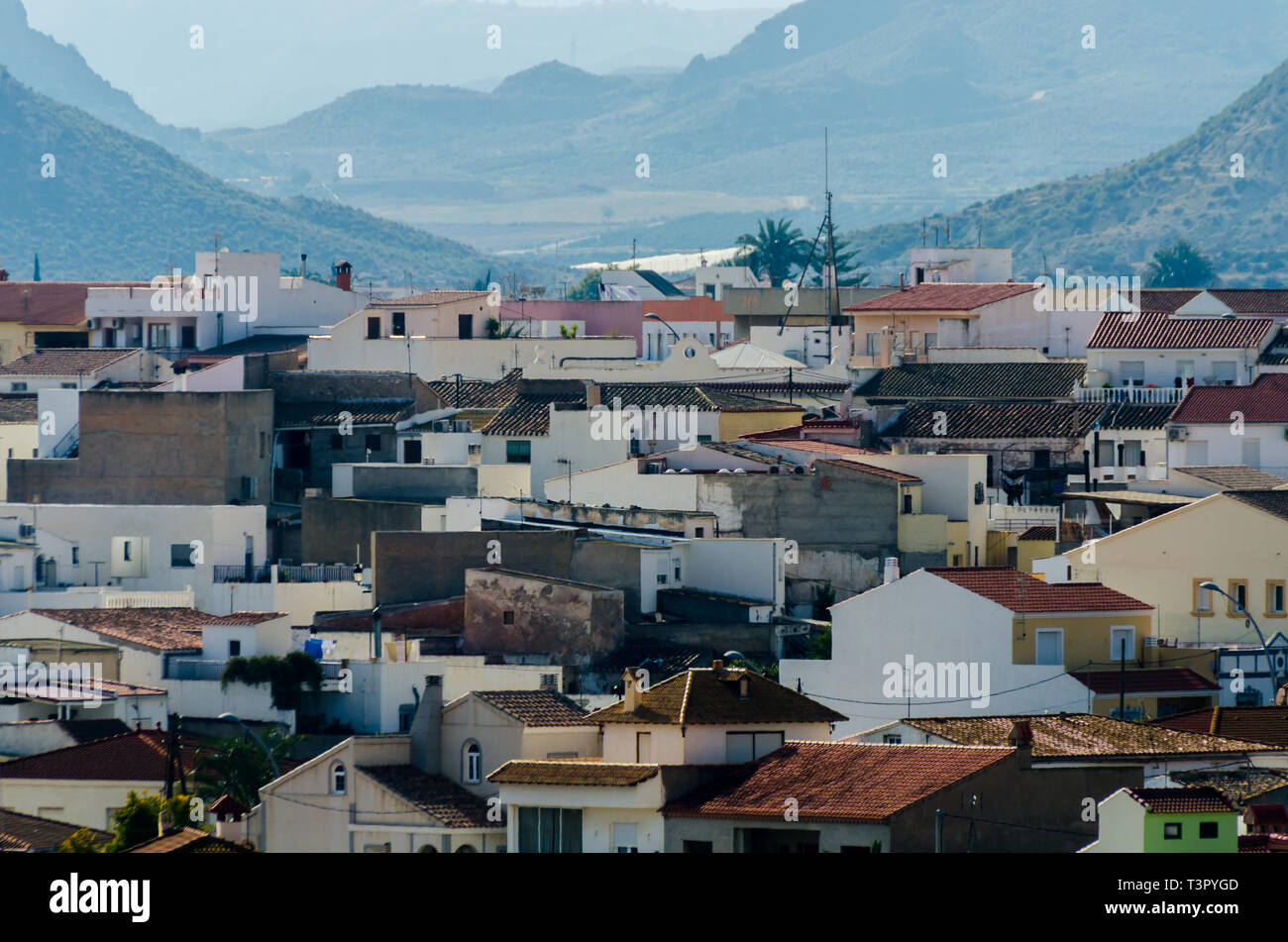 ANTAS, SPAIN - JANUARY 18, 2019 A panorama of an old Spanish town next ...