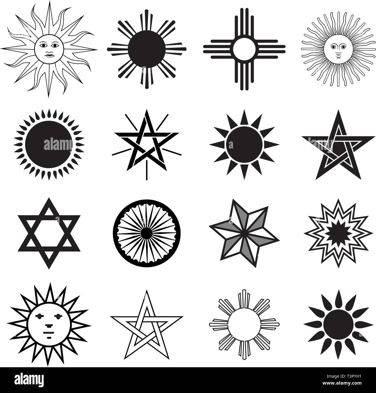 Set of sun icons isolated on white background. Vector illustration ...