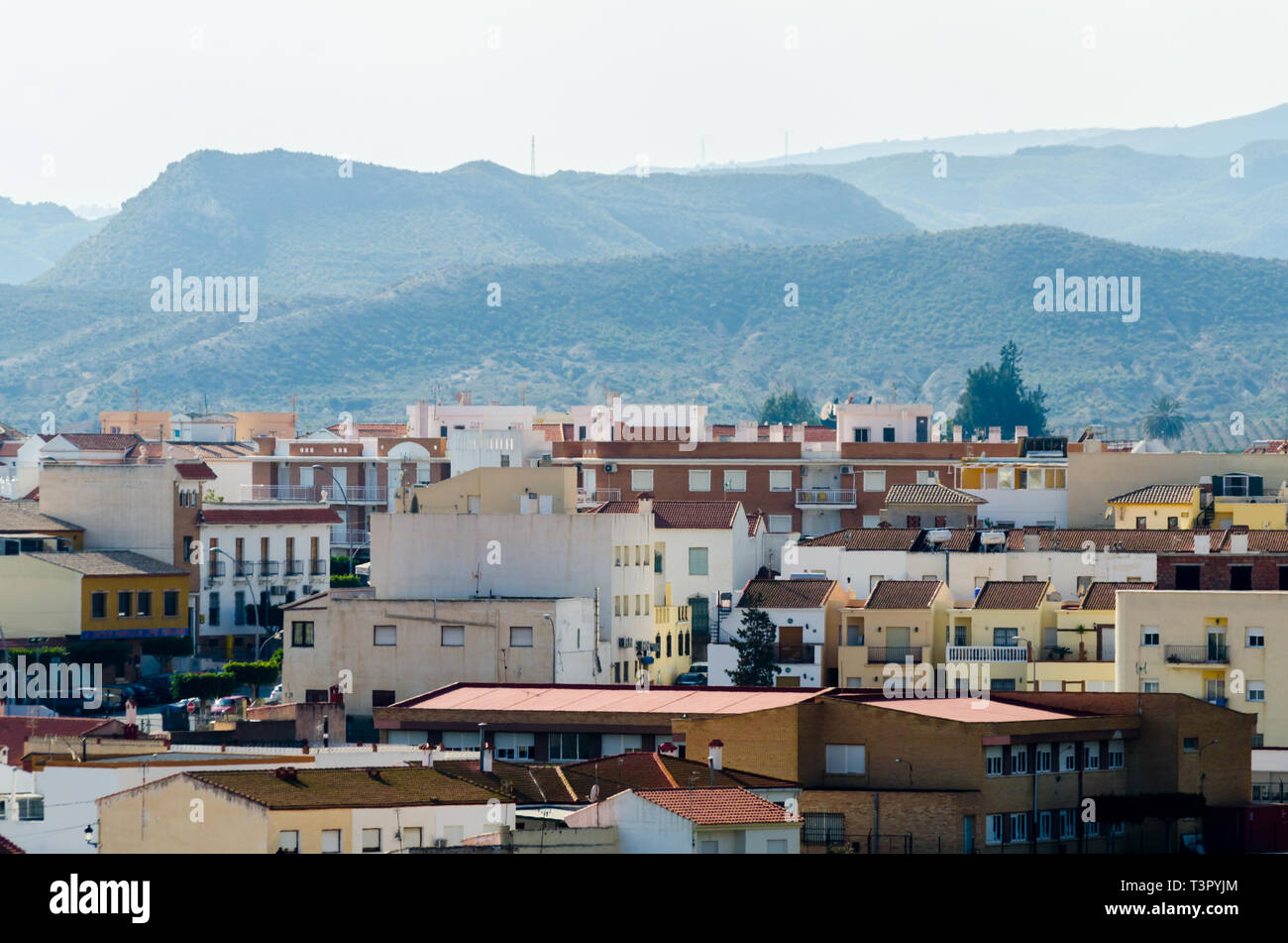 ANTAS, SPAIN - JANUARY 18, 2019 A panorama of an old Spanish town next ...