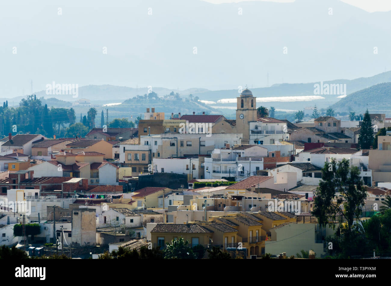 ANTAS, SPAIN - JANUARY 18, 2019 A panorama of an old Spanish town next ...