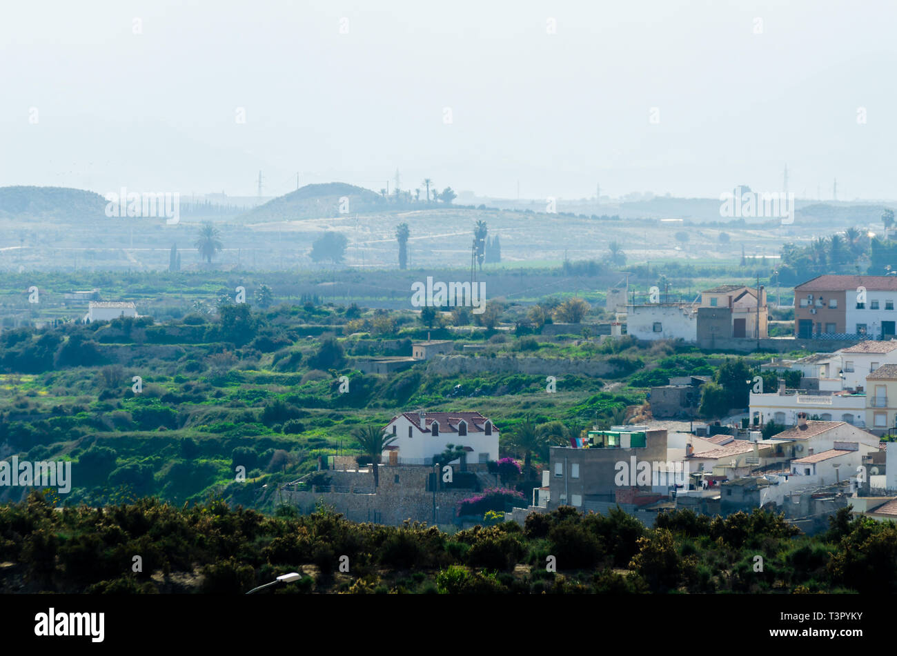 ANTAS, SPAIN - JANUARY 18, 2019 A panorama of an old Spanish town next ...