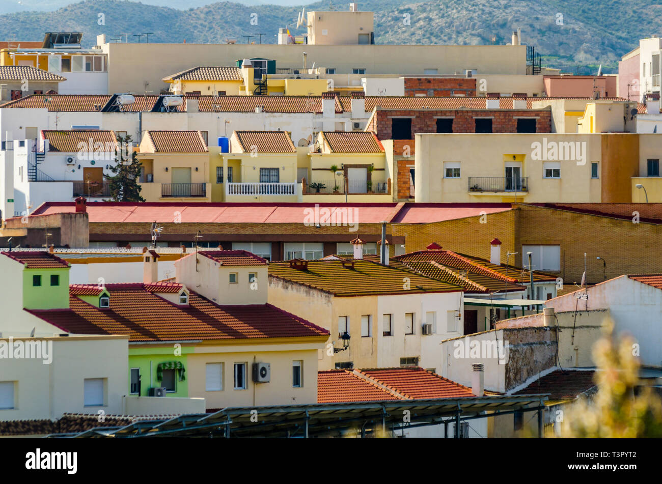 ANTAS, SPAIN - JANUARY 18, 2019 A panorama of an old Spanish town next ...