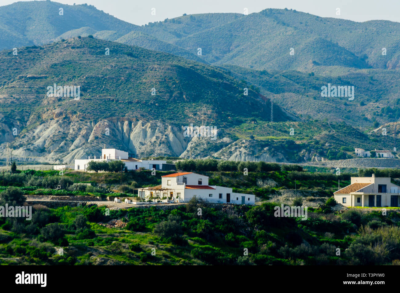 ANTAS, SPAIN - JANUARY 18, 2019 A panorama of an old Spanish town next ...
