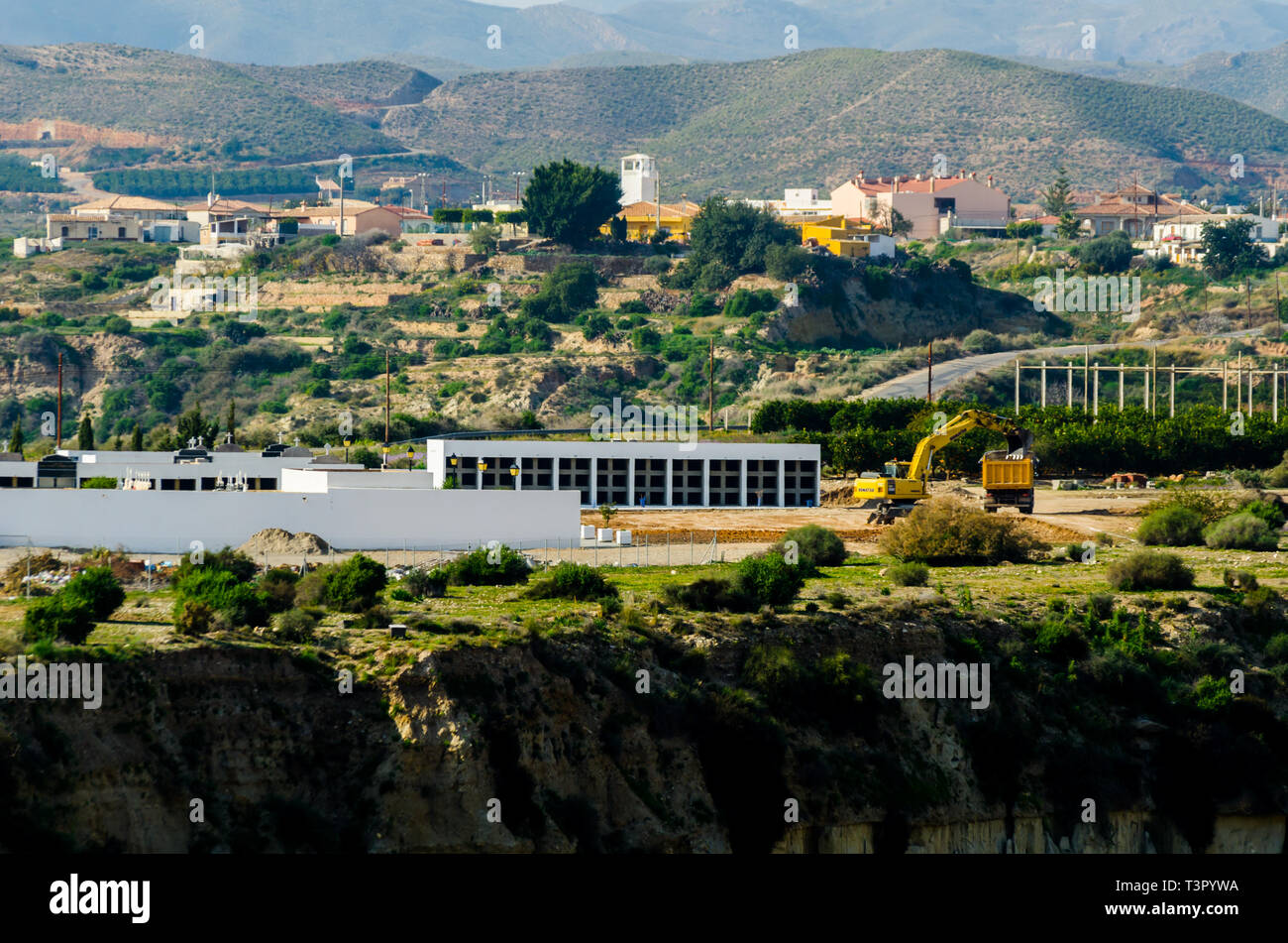 ANTAS, SPAIN - JANUARY 18, 2019 A panorama of an old Spanish town next ...