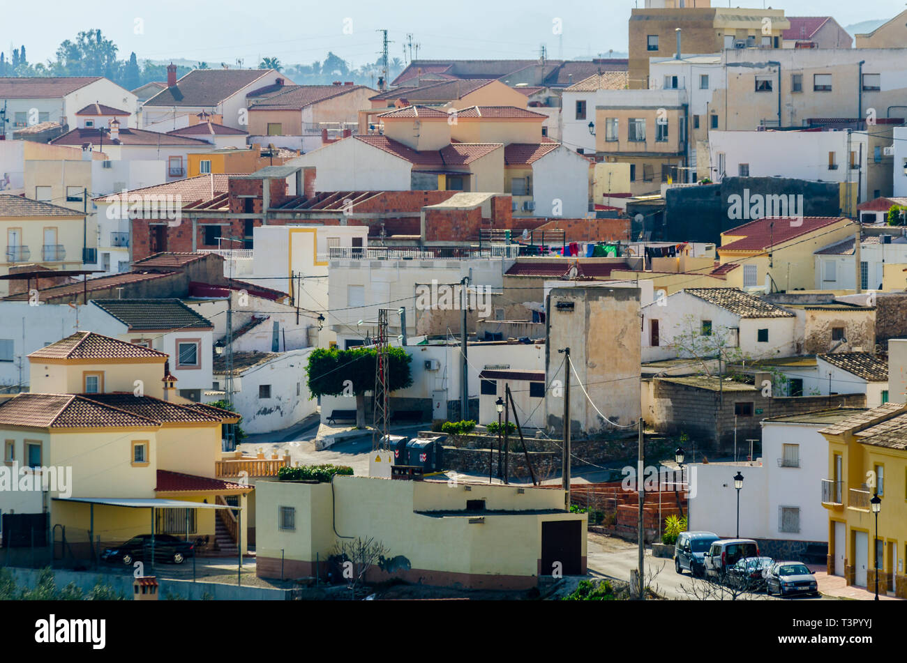 ANTAS, SPAIN - JANUARY 18, 2019 A panorama of an old Spanish town next ...