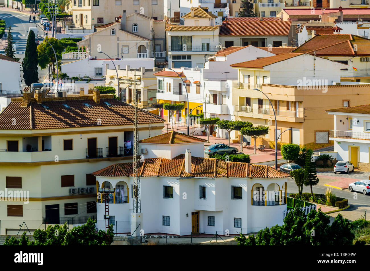 ANTAS, SPAIN - JANUARY 18, 2019 A panorama of an old Spanish town next ...