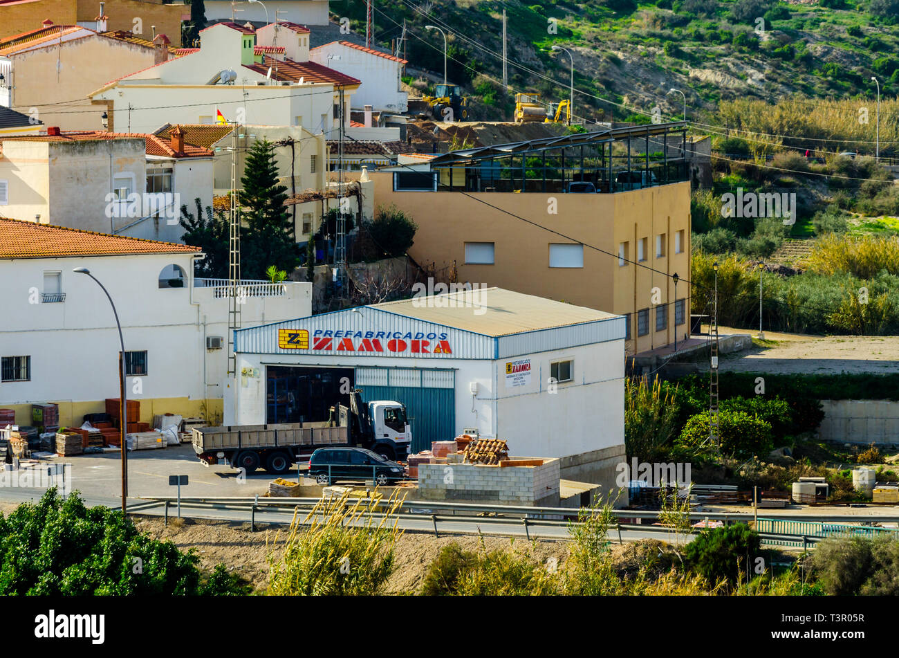ANTAS, SPAIN - JANUARY 18, 2019 A panorama of an old Spanish town next ...