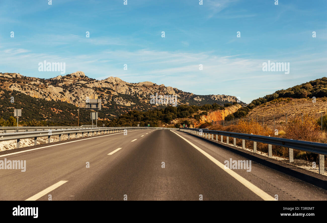 GRANADA SPAIN, DECEMBER 15, 2018 A-92 expressway leading to the city of ...