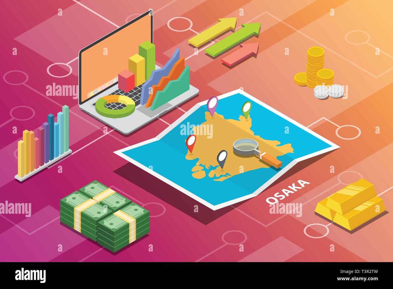 osaka japan city isometric financial economy condition concept for ...