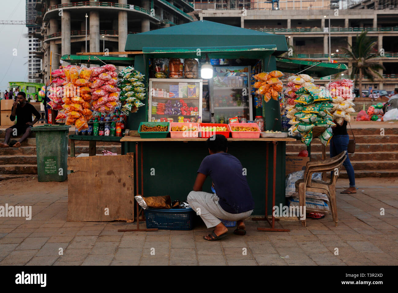 Food shop at Galle Face Green Park at the seaside of Colombo, the ...