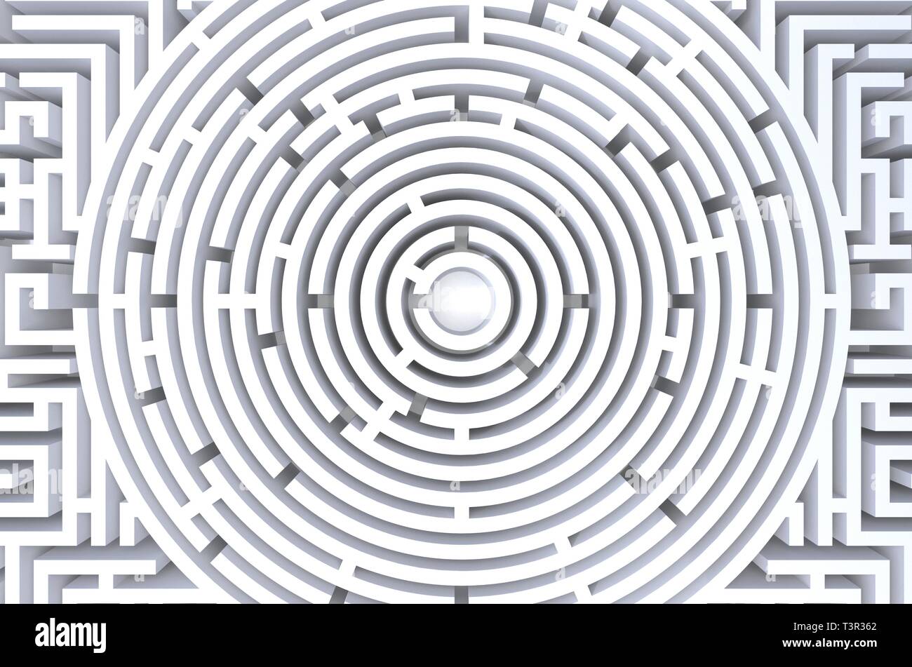 3d render of circular maze abstract white background Stock Photo - Alamy