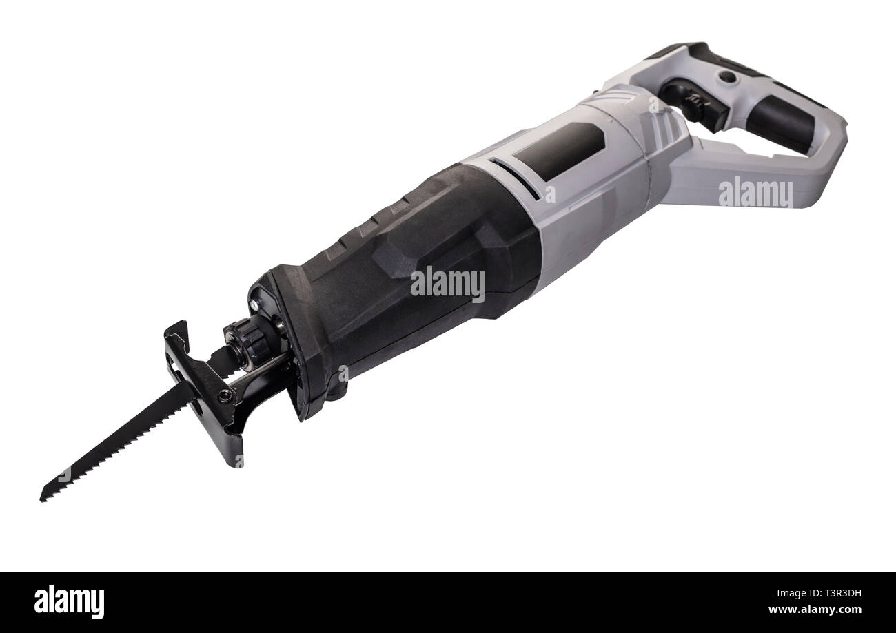 new electric saw on white isolated background Stock Photo - Alamy