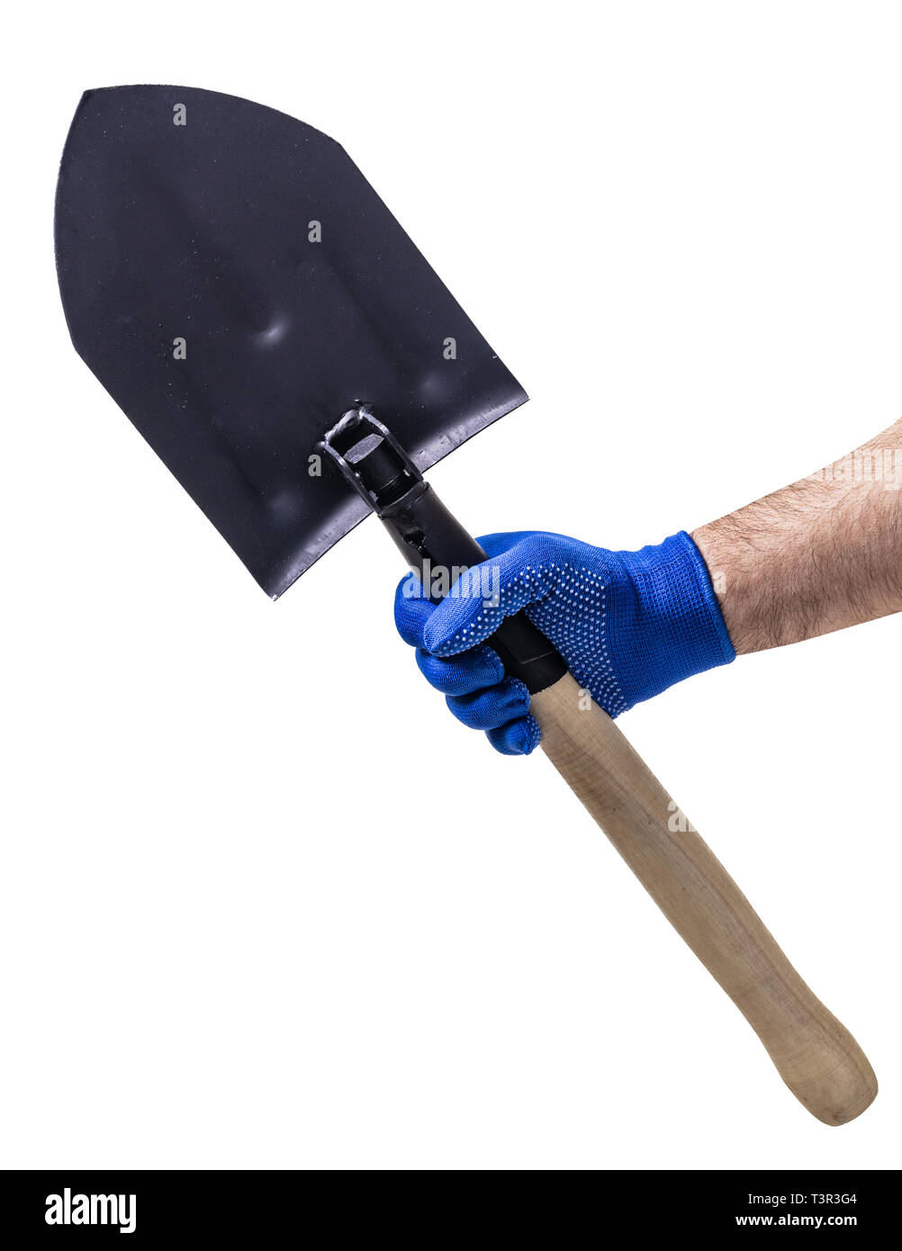 new shovel in male hand on white isolated background Stock Photo - Alamy