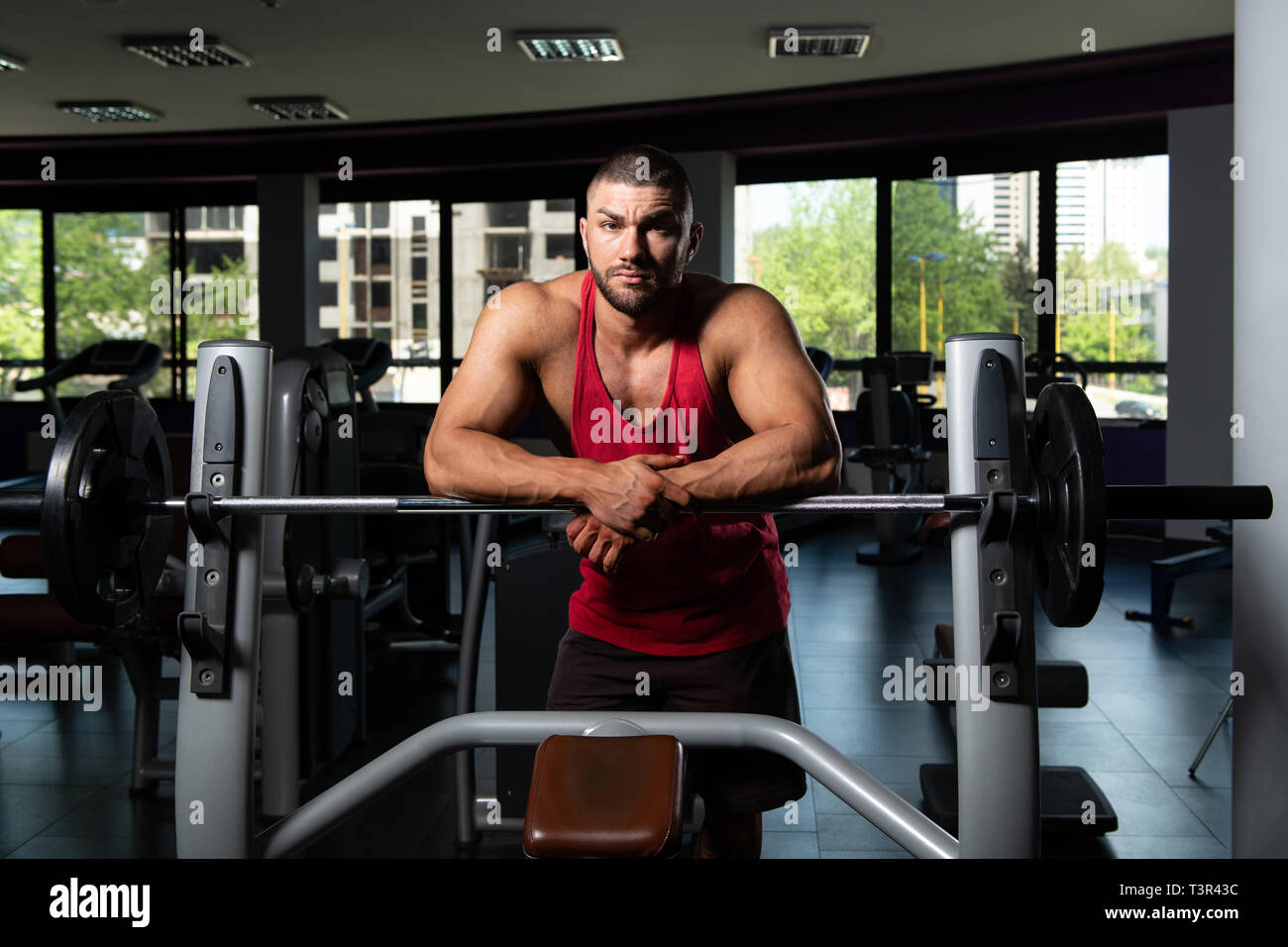 Handsome Man After Exercise Resting In Gym Stock Photo - Alamy