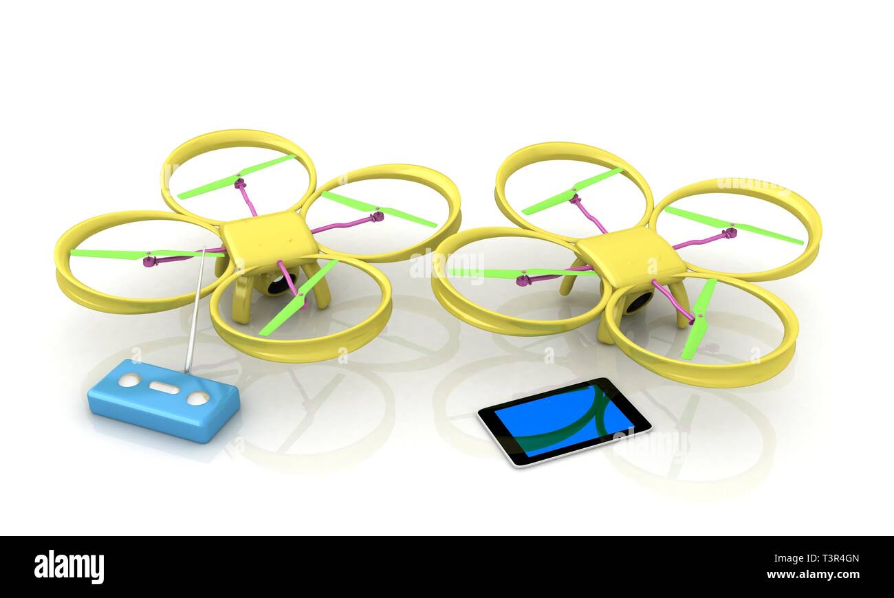Drone, remote controller and tablet PC Stock Photo - Alamy