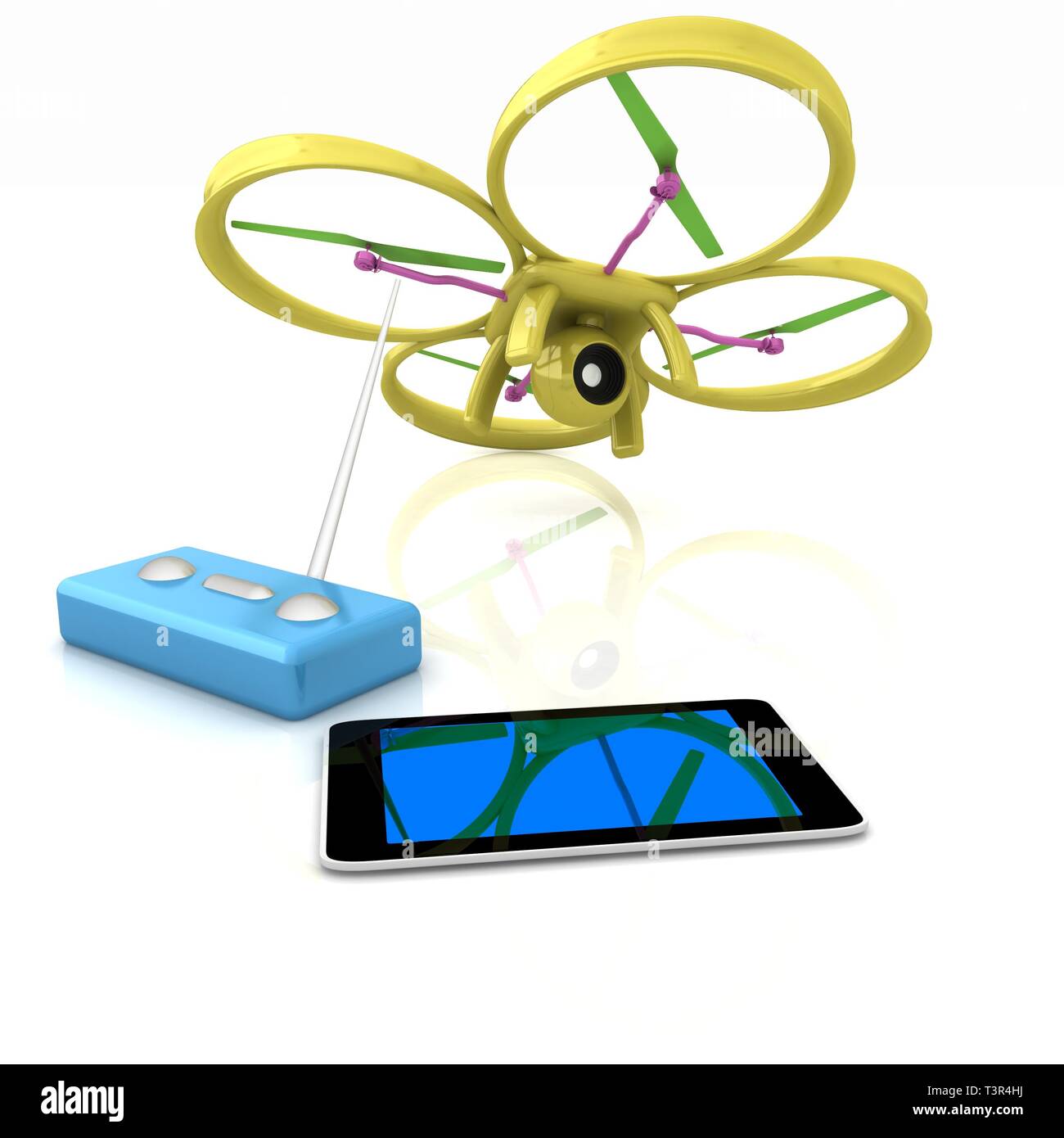Drone, remote controller and tablet PC Stock Photo - Alamy