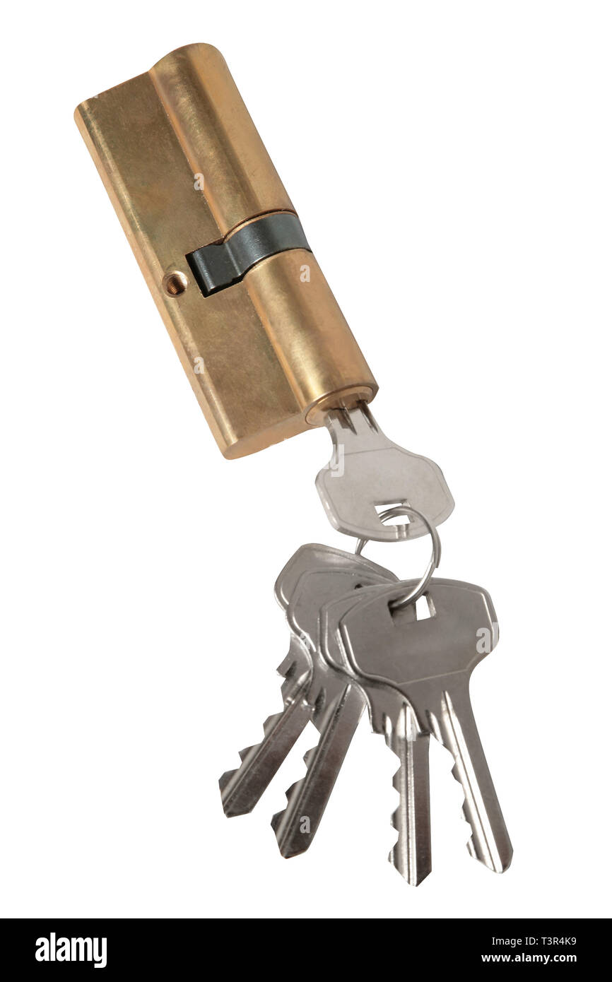 Mortise lock with keys isolated on white background Stock Photo - Alamy