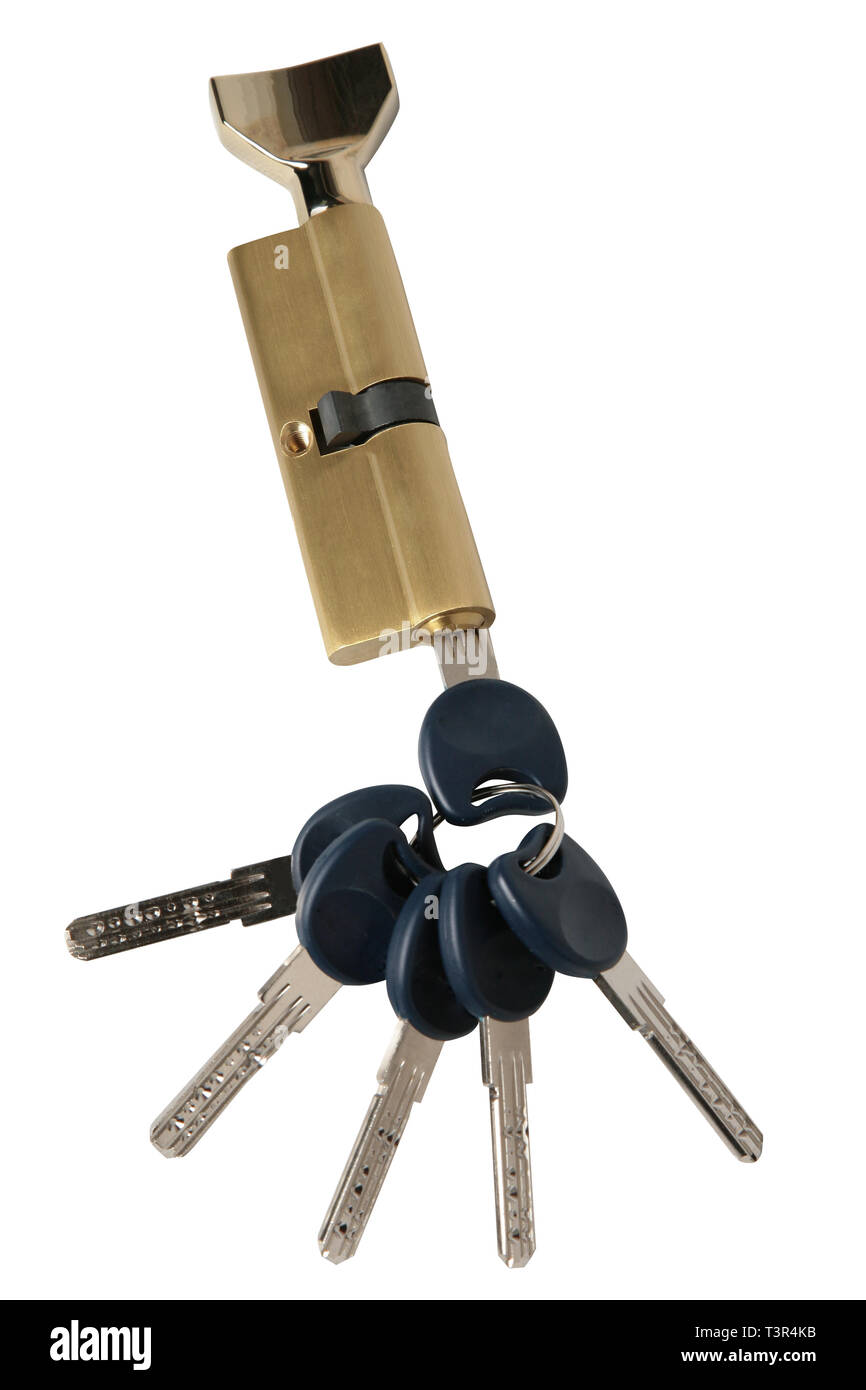 Mortise lock with keys isolated on white background Stock Photo - Alamy