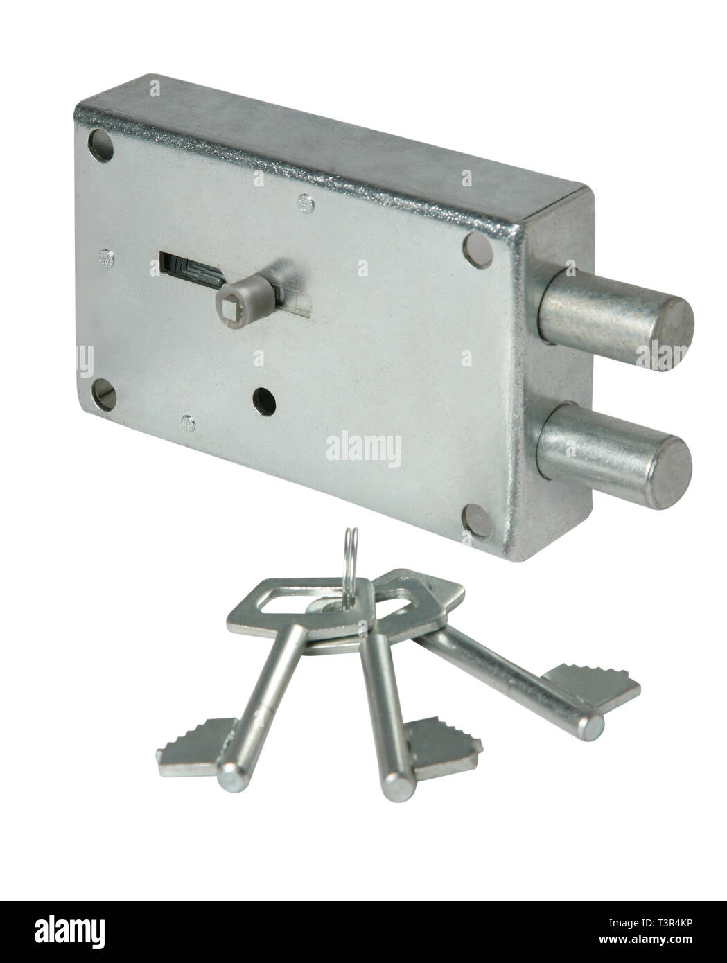 Stainless door lock with keys isolated on a white background Stock ...