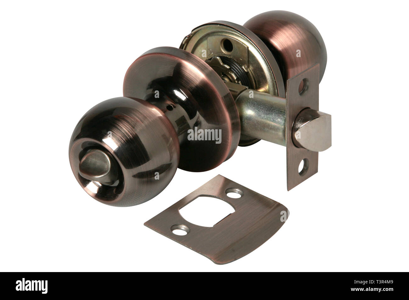 Stainless metal handle with lock and keys isolated on a white ...