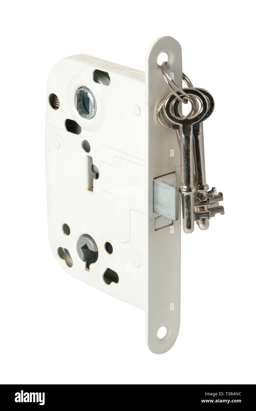 Stainless door lock with key isolated on a white background Stock Photo ...