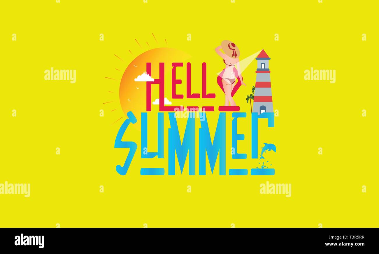 Hello Summer Greeting Text in Yellow Background - Vector Stock Vector ...