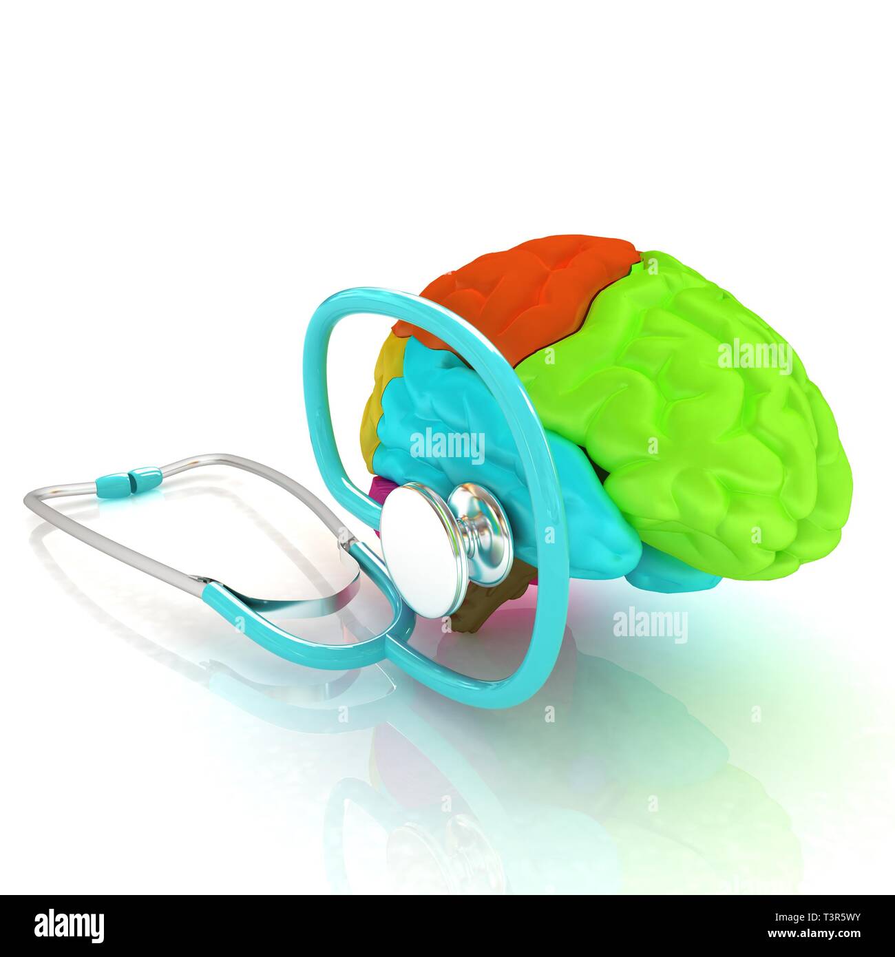 stethoscope and brain. 3d illustration Stock Photo - Alamy