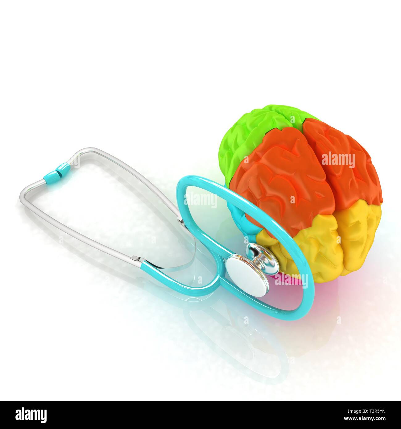 stethoscope and brain. 3d illustration Stock Photo - Alamy