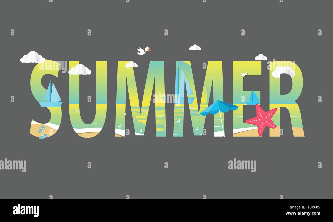 Summer text vector banner design with colorful tropical beach elements ...