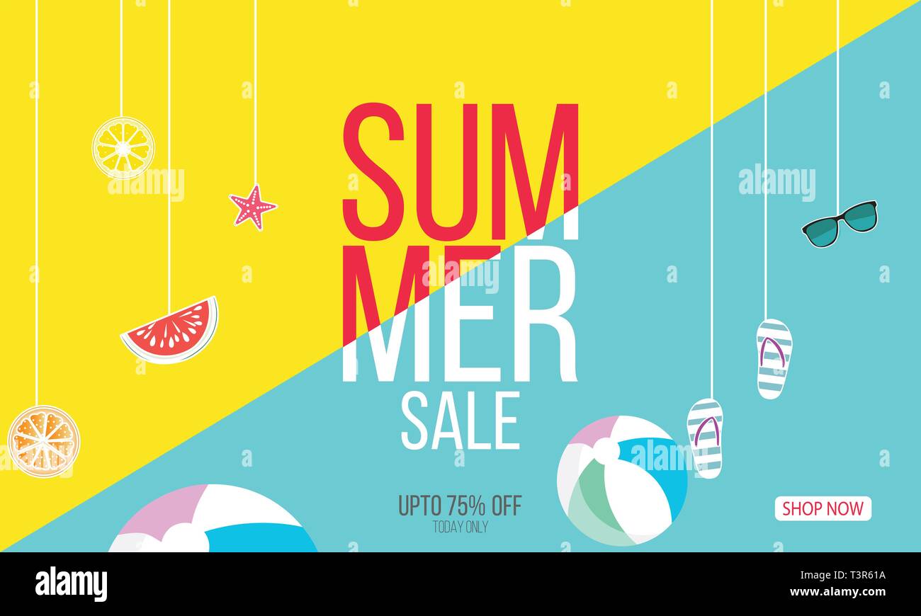Summer time vector banner design with text and colorful background ...