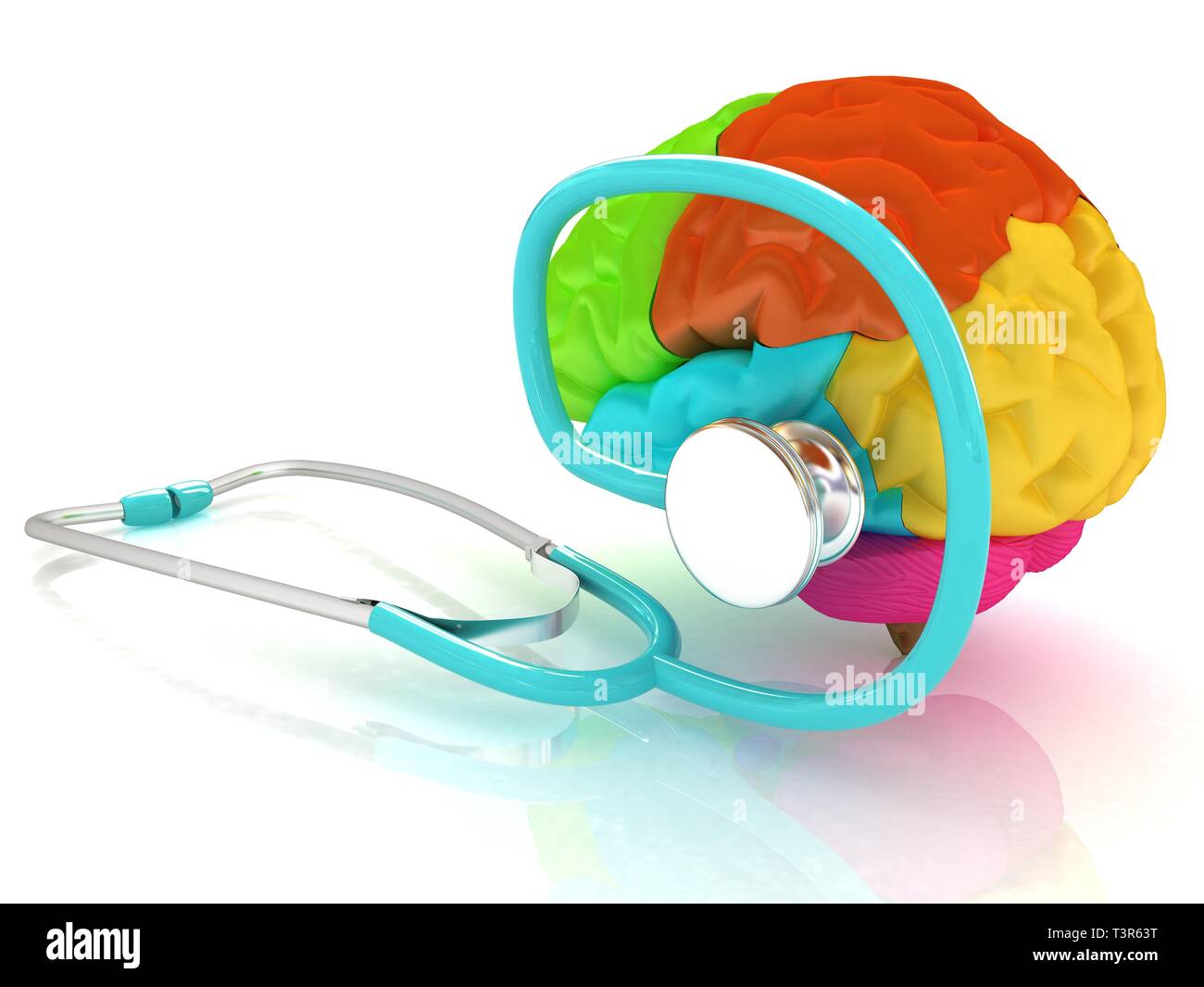 stethoscope and brain. 3d illustration Stock Photo - Alamy