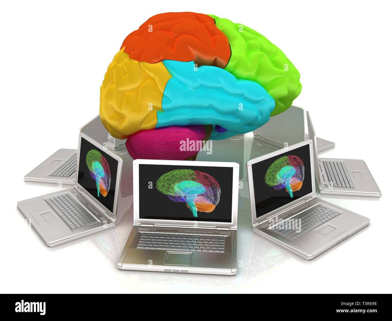 Computers connected to central brain. 3d render Stock Photo - Alamy Computers connected to central brain. 3d render Stock Photo - Alamy