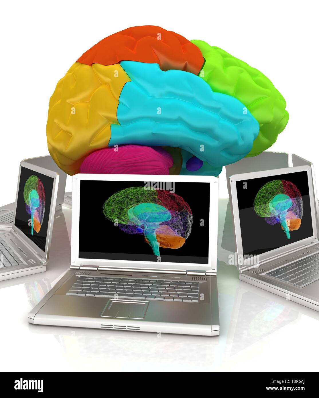 Computers connected to central brain. 3d render Stock Photo - Alamy
