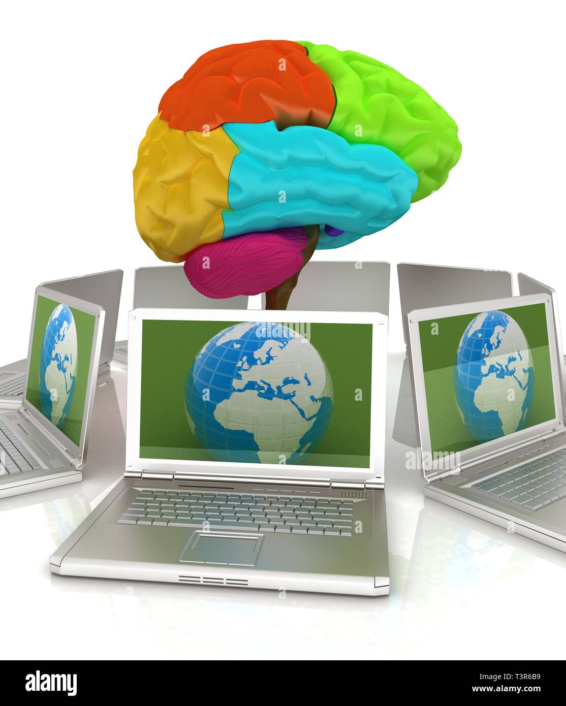 Global computer brain connected to the network. 3d render Stock Photo ...