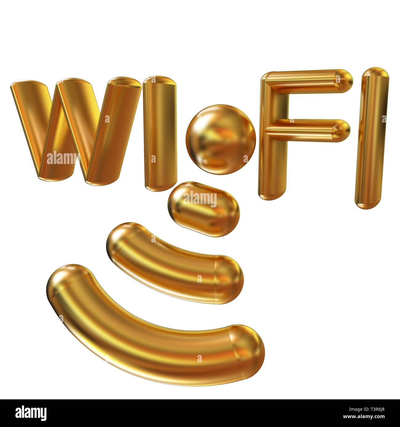 Gold wifi iconl. 3d illustration Stock Photo - Alamy