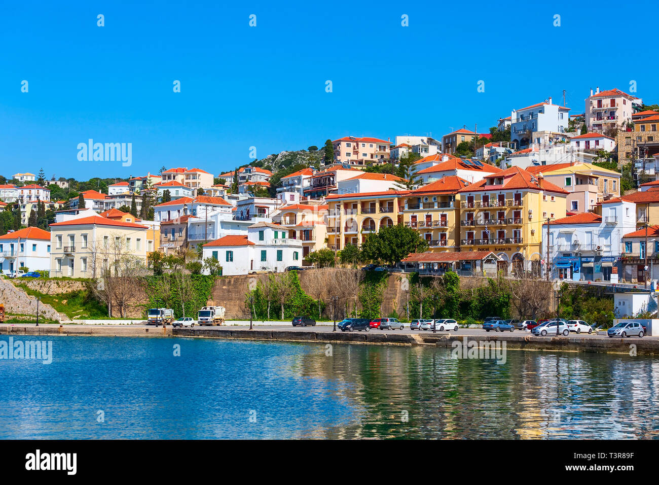 Pylos, Greece - April 2, 2019: Panoramic view of the town of Pylos ...
