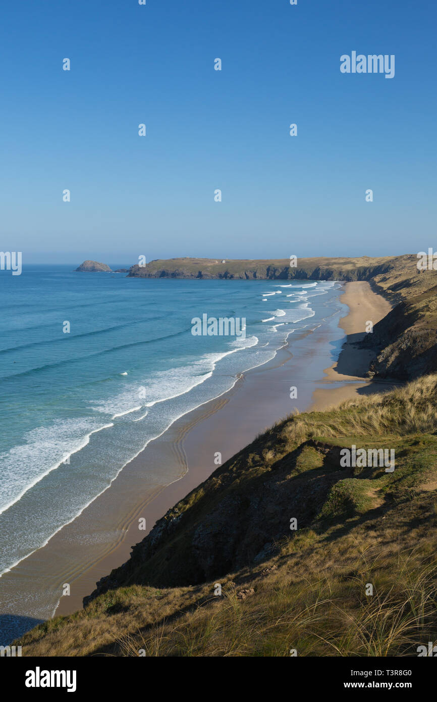 Perran sands Perranporth North Cornwall view from the coast path ...